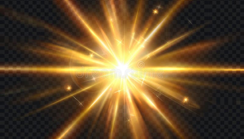 Bright Golden Explosion Effect with Rays Shining Against a Transparent ...
