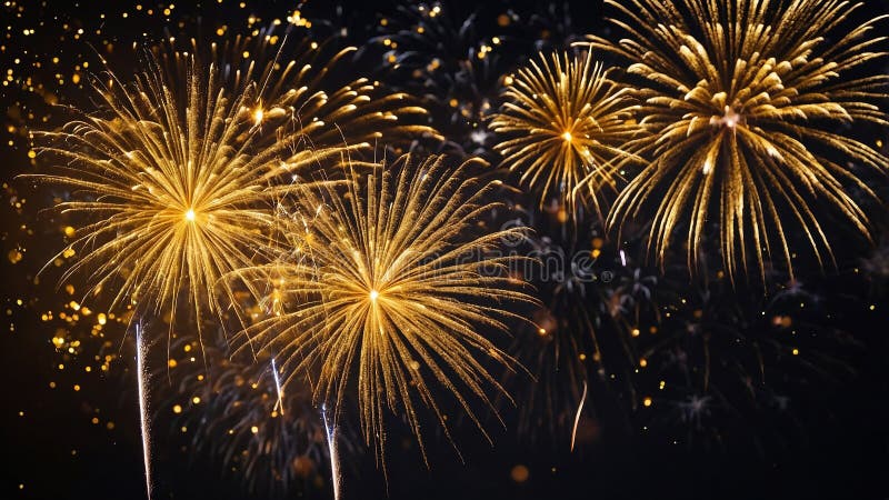 Bright Golden Fireworks Exploding Brilliantly Against a Dark Night Sky ...