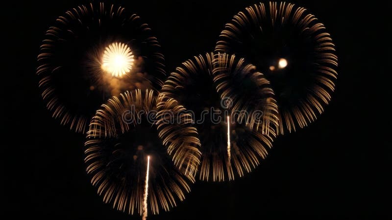 Bright Golden Fireworks Exploding in Night Sky, Festive Celebration ...