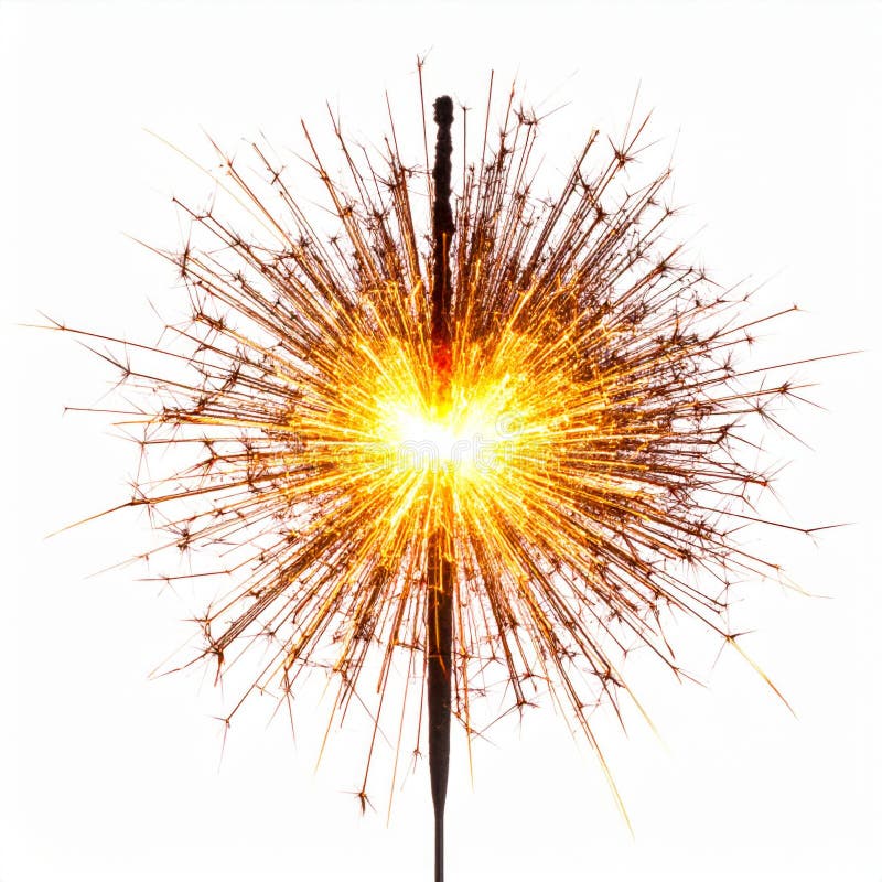 Bright Golden Sparkler Celebration with Intense Glowing Burst on White ...