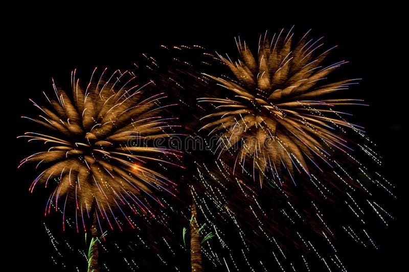 Bright Golden Sparks of Fireworks on the Black Sky Stock Image - Image ...
