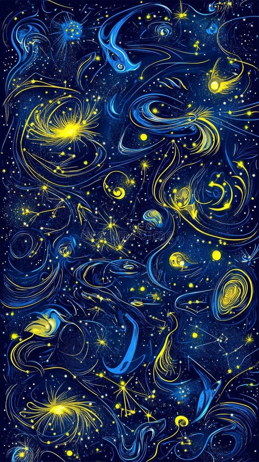 Bright Golden Star Patterns Illuminate a Dark Teal Night Sky Stock ...