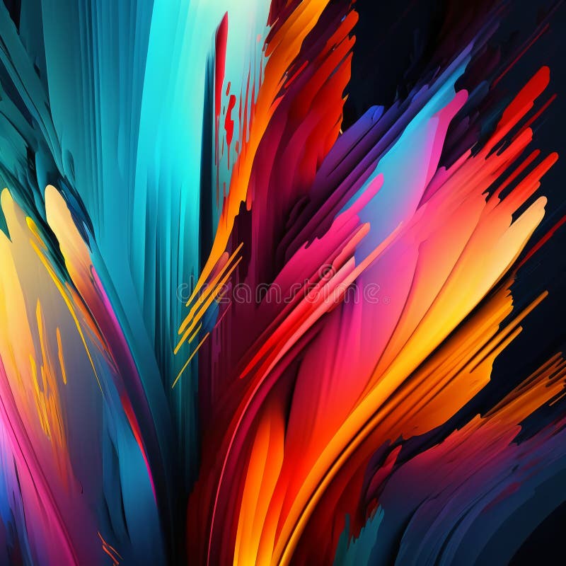 Bright Gradient Abstraction of Paint Strokes on a Black Background ...