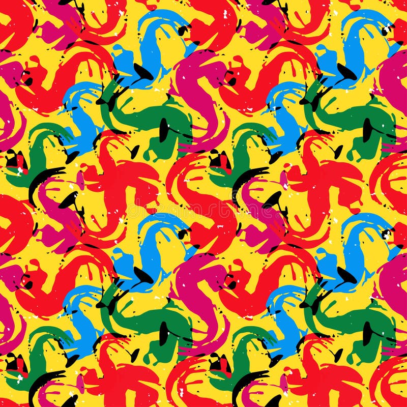 Bright Graffiti Geometric Seamless Pattern Grunge Effect Stock Vector ...