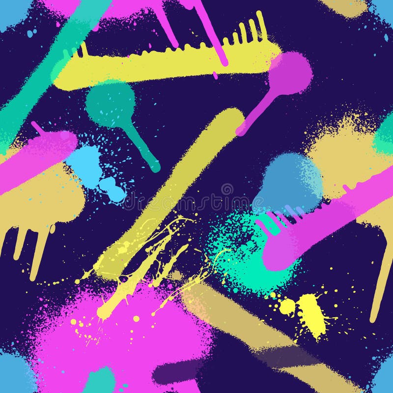 Bright Graffiti Spray Paint Seamless Pattern. Vector Illustration Stock ...