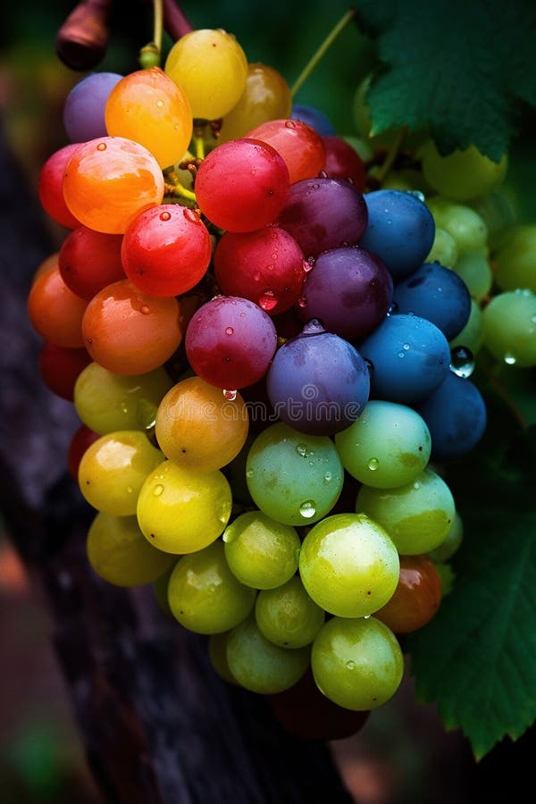 Bright Grapes of Rainbow Colors. Generative AI Stock Illustration ...