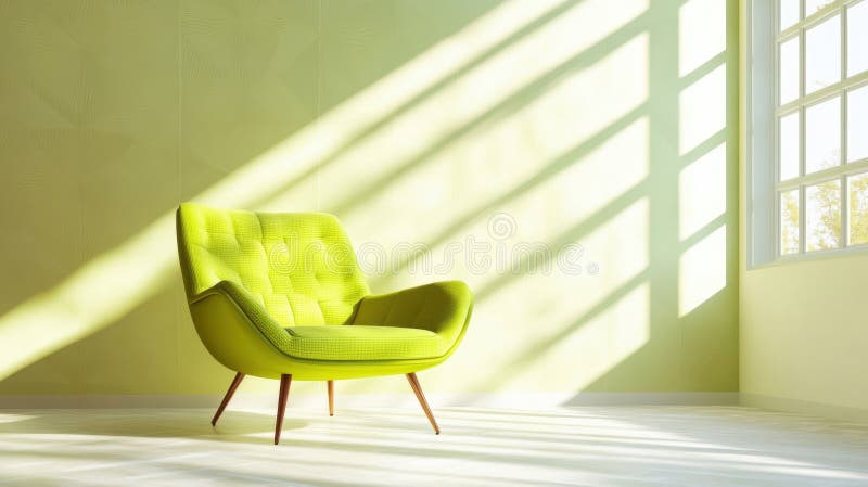 Bright Green Armchair in Modern Room with Bold Geometric Patterns and ...