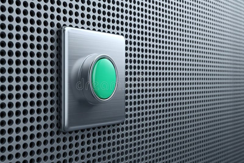 Bright Green Button Mounted on Textured Metallic Surface in Modern ...