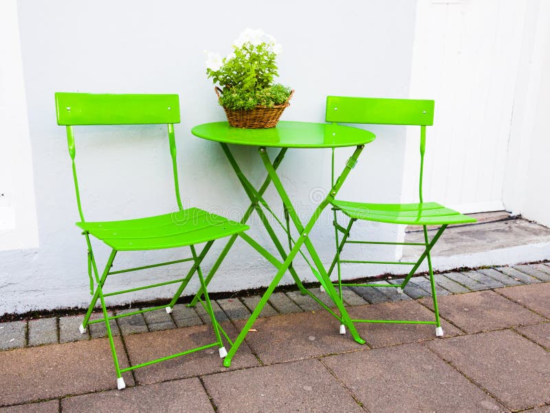 Bright Green Cafe Table and Chairs at Reykjavik Iceland Stock Image ...