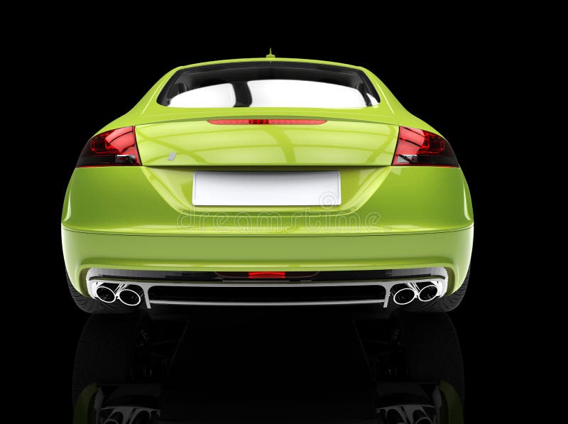 Bright Green Car on Black Background Back View Stock Illustration ...