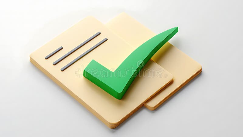 Green Check Mark on Stacked Yellow Documents Checklist Stock ...
