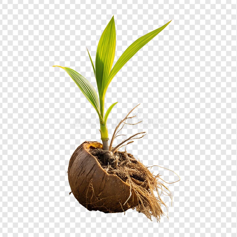 Bright Green Coconut Seedling Growing in a Rustic Coconut Shell. Stock ...