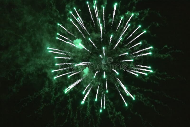 Bright Green Fireworks Against the Dark Sky Stock Image - Image of ...