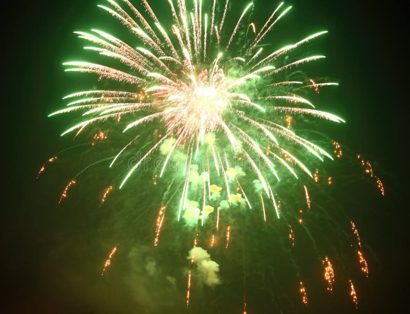 Bright Green Fireworks Exploding in the Night Sky Stock Photo - Image ...