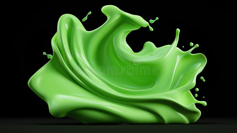 Bright Green Fluid Splash Art Against a Dark Background Stock ...