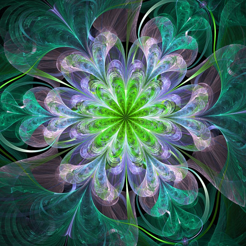 Bright Green Fractal Flower, Digital Artwork Stock Illustration ...