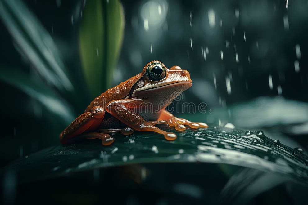 A Bright Green Frog Sat on a Leaf in a Tropical Setting during the Day ...