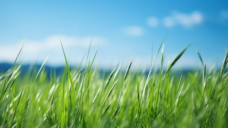 Bright Green Grass Under a Clear Blue Sky. Natural Background Stock ...