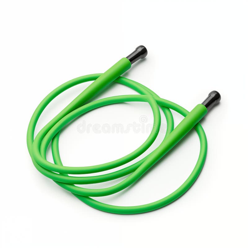 Bright Green Jump Rope with Black Handles Isolated on White Background ...