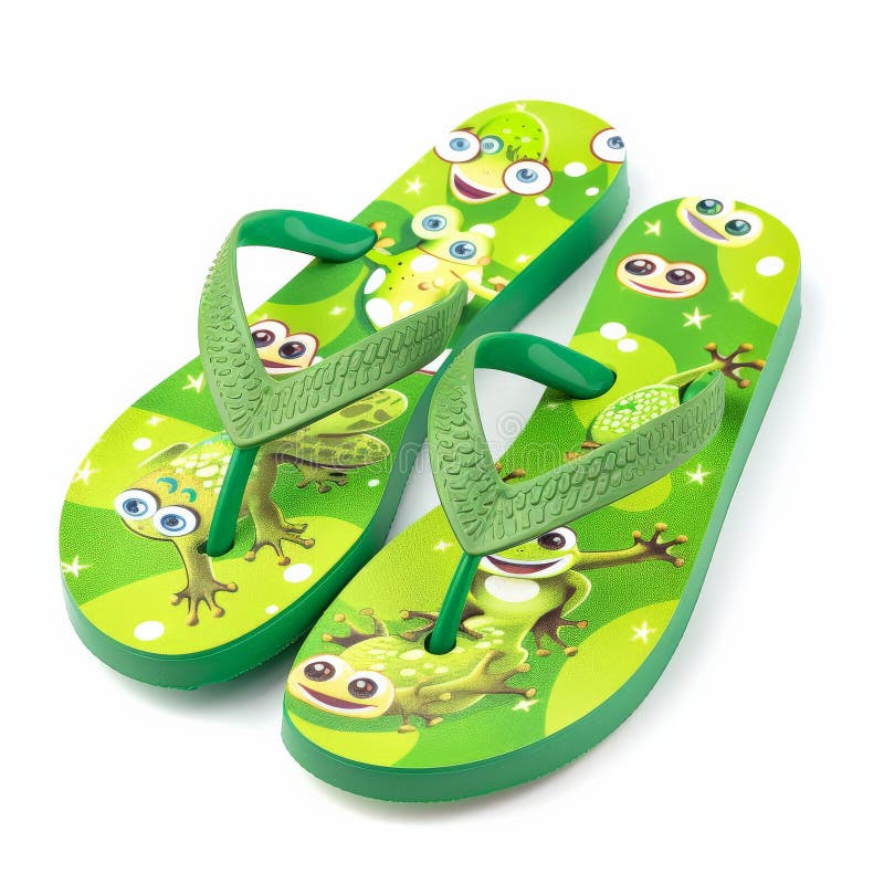 Bright Green Kids Flip-flops with a Playful Frog Pattern, Isolated on ...