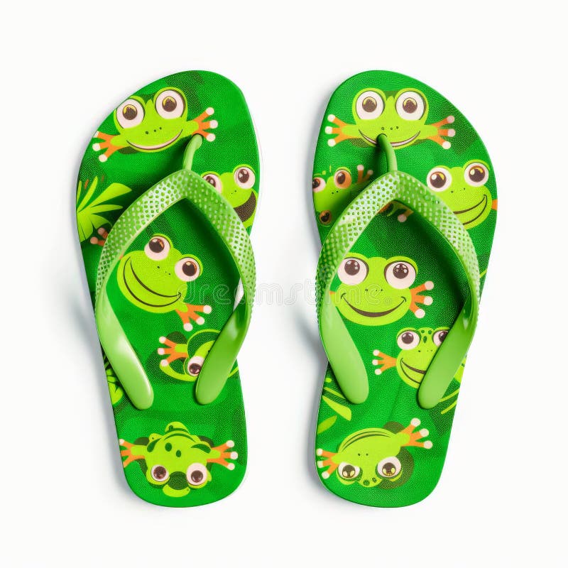 Bright Green Kids Flip-flops with a Playful Frog Pattern, Isolated on ...