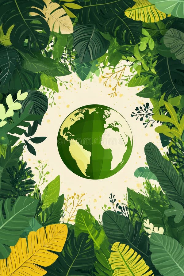 Bright Green Leaves Frame a Stylized Globe, Symbolizing Unity and ...