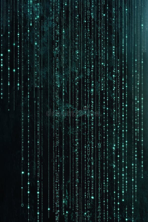 Digital Matrix Display with Cascading Green Lights and Abstract ...