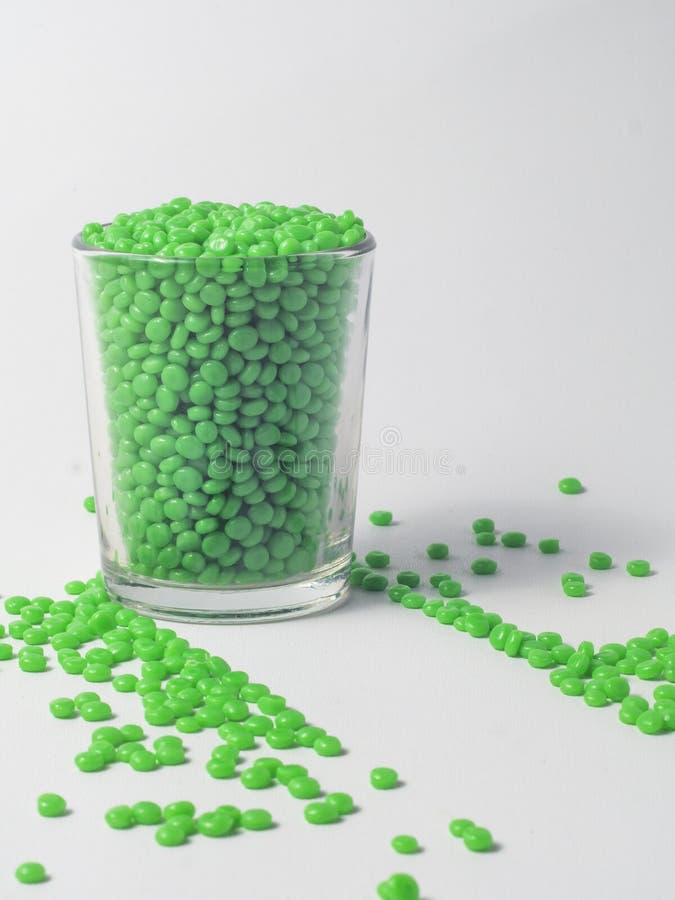 Bright Green Masterbatch, in a Glass Cup on a White Background. this ...