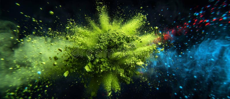 Bright Green Matcha Powder Explosion with Colorful Lights Stock ...