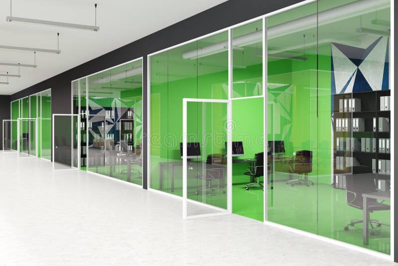 Bright Green Modern Office and Lobby, Side View Stock Illustration ...
