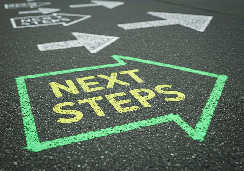 Bright Green NEXT STEPS Arrow on Concrete Surface, Blurred Background ...