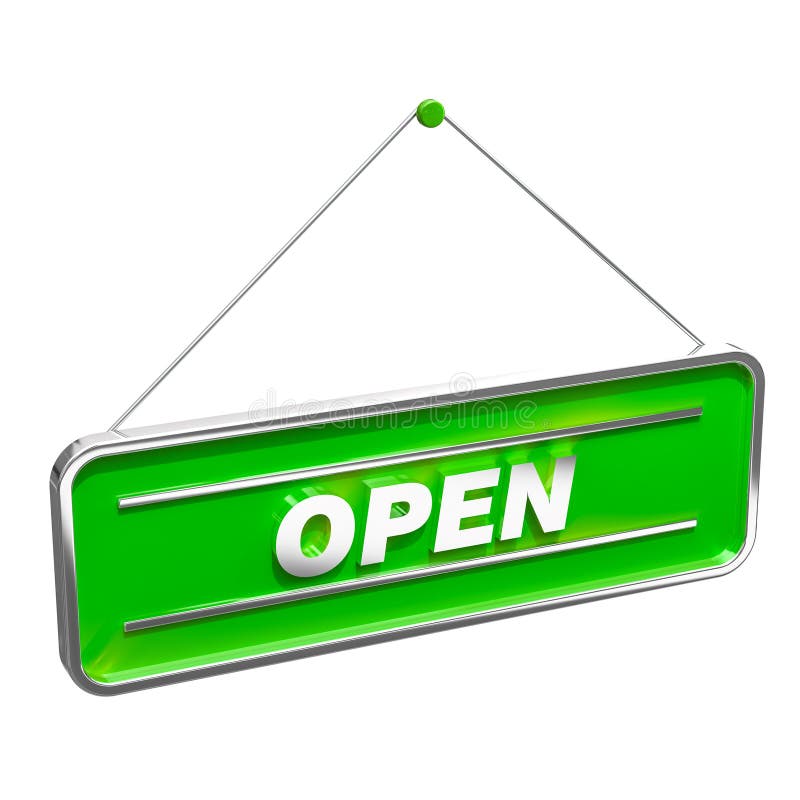 Bright Green Open Sign Hanging Isolated on White Stock Illustration ...