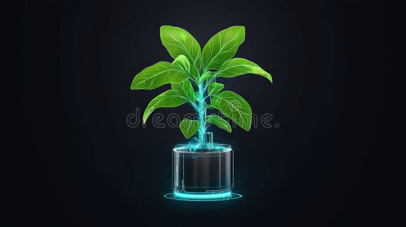 Bright Green Plant Growing in a Transparent Container with Digital ...