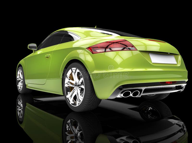 Bright Green Car on Black Background Back View Stock Illustration ...