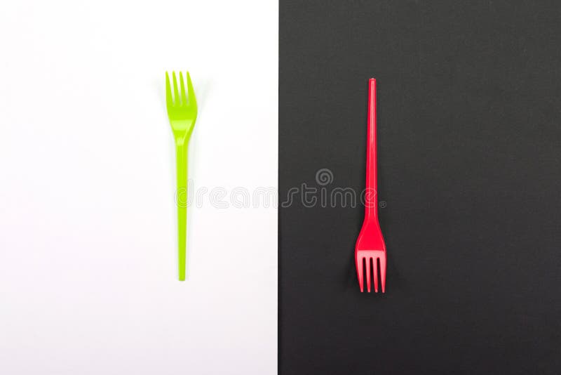 Bright Green and Red Forks Isolated on Black and White Background Stock ...