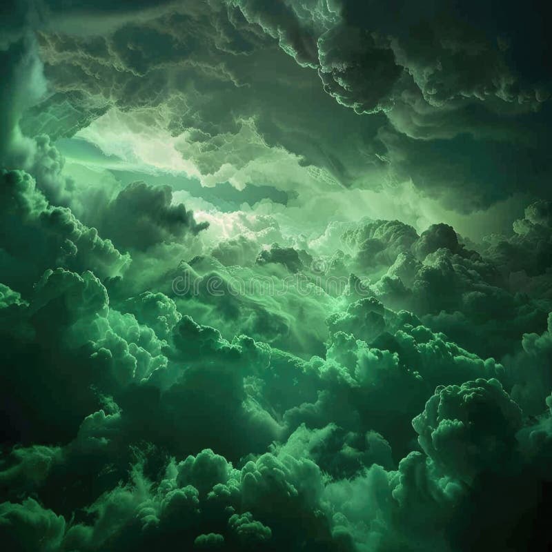 A Bright Green Sky Filled with Numerous Fluffy White Clouds Stock Image ...
