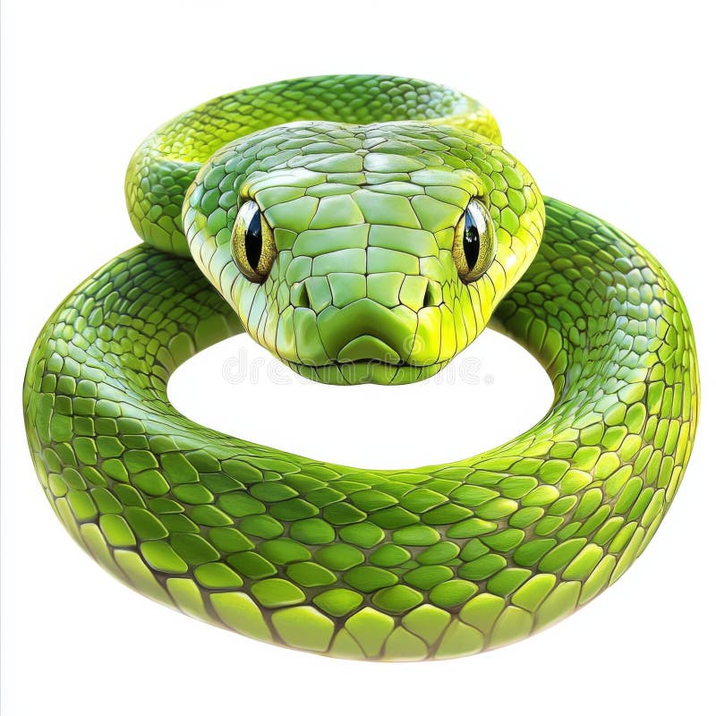 Bright Green Snake Coiled on a White Background Showcasing Its Vibrant ...