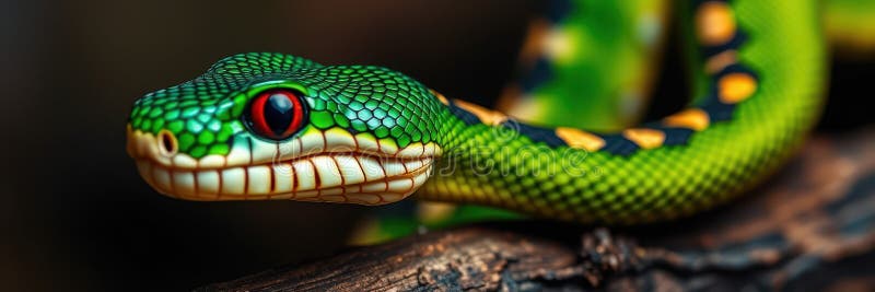 Bright Green Snake with Distinctive Patterns Resting on a Branch in a ...