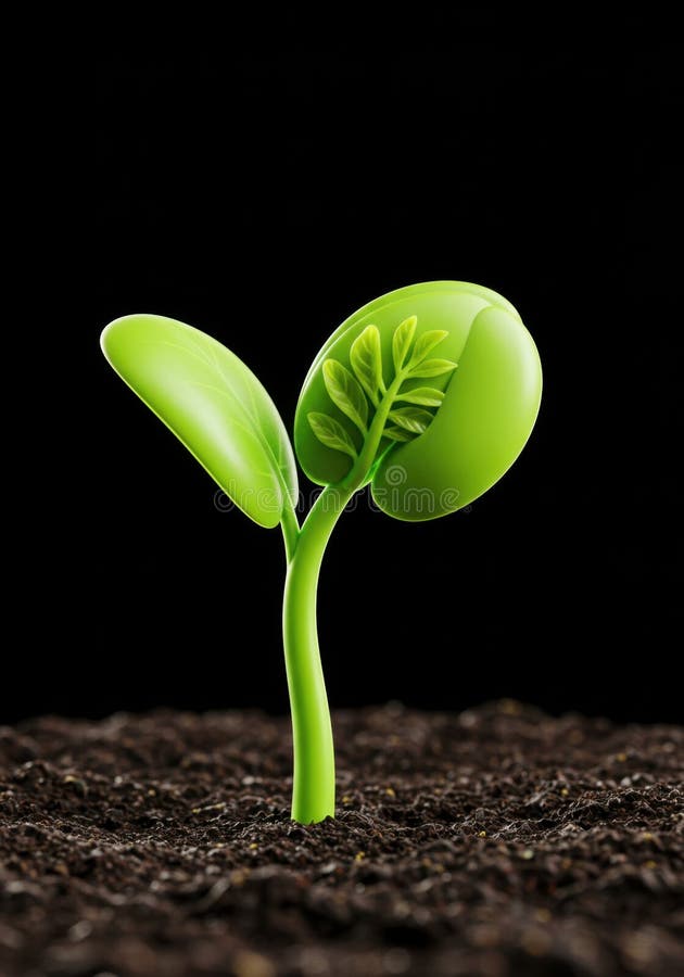 Bright Green Sprout Emerging from Dark Soil Stock Illustration ...
