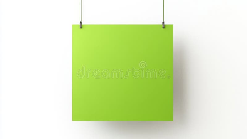 Bright Green Square Sign Hanging Against a White Background in a ...