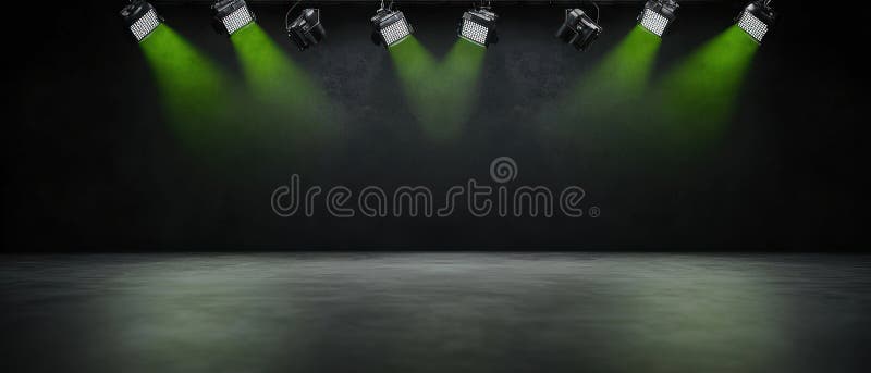 Bright Green Stage Lights Illuminate Dark Background, Creating Dramatic ...