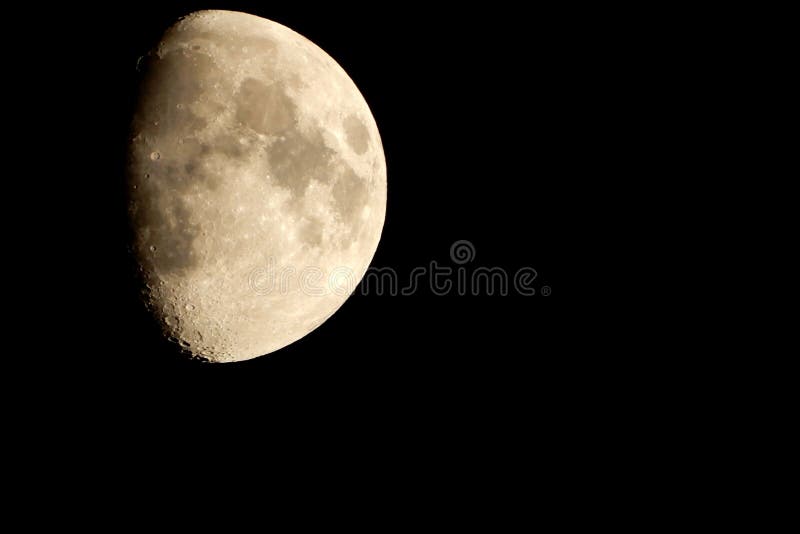 Bright Half Moon in a Dark Sky Stock Image - Image of growing, gibbous ...