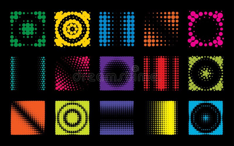 Bright Halftone Patterns on a Dark Backdrop. Vector Illustration Stock ...