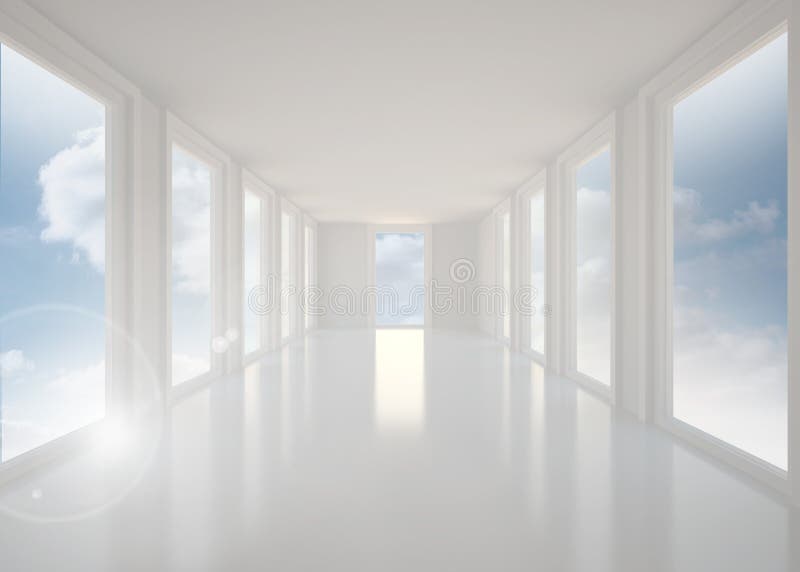 Bright hall with windows stock illustration. Illustration of hallway ...