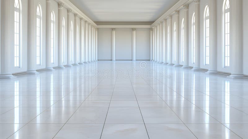 Spacious Hallway Interior with Columns and Bright Light Creates Elegant ...