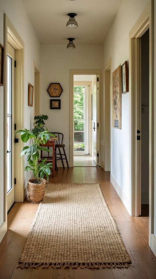 Bright Hallway with Natural Light and Indoor Plant in Modern Home ...
