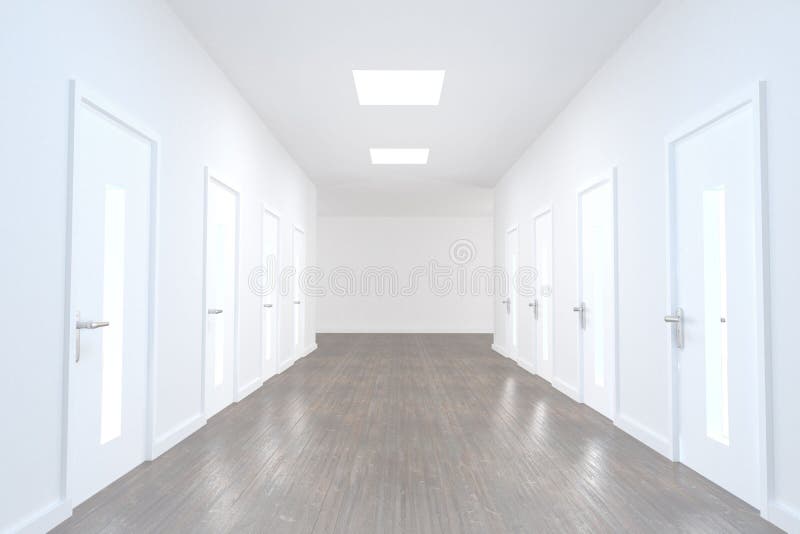 Bright Hallway with Several Doors Stock Illustration - Illustration of ...