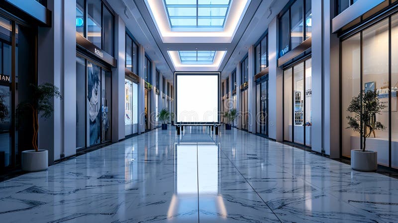 A Modern Shopping Mall Corridor with Large Display Screens during the ...