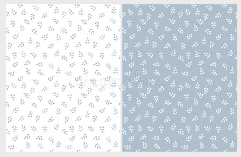 Bright Hand Drawn Leaves Vector Patterns. Light Blue and White Color ...