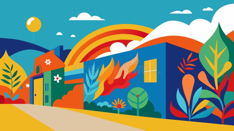 A Bright Handpainted Mural Adorns the Wall of a Local Community Center ...